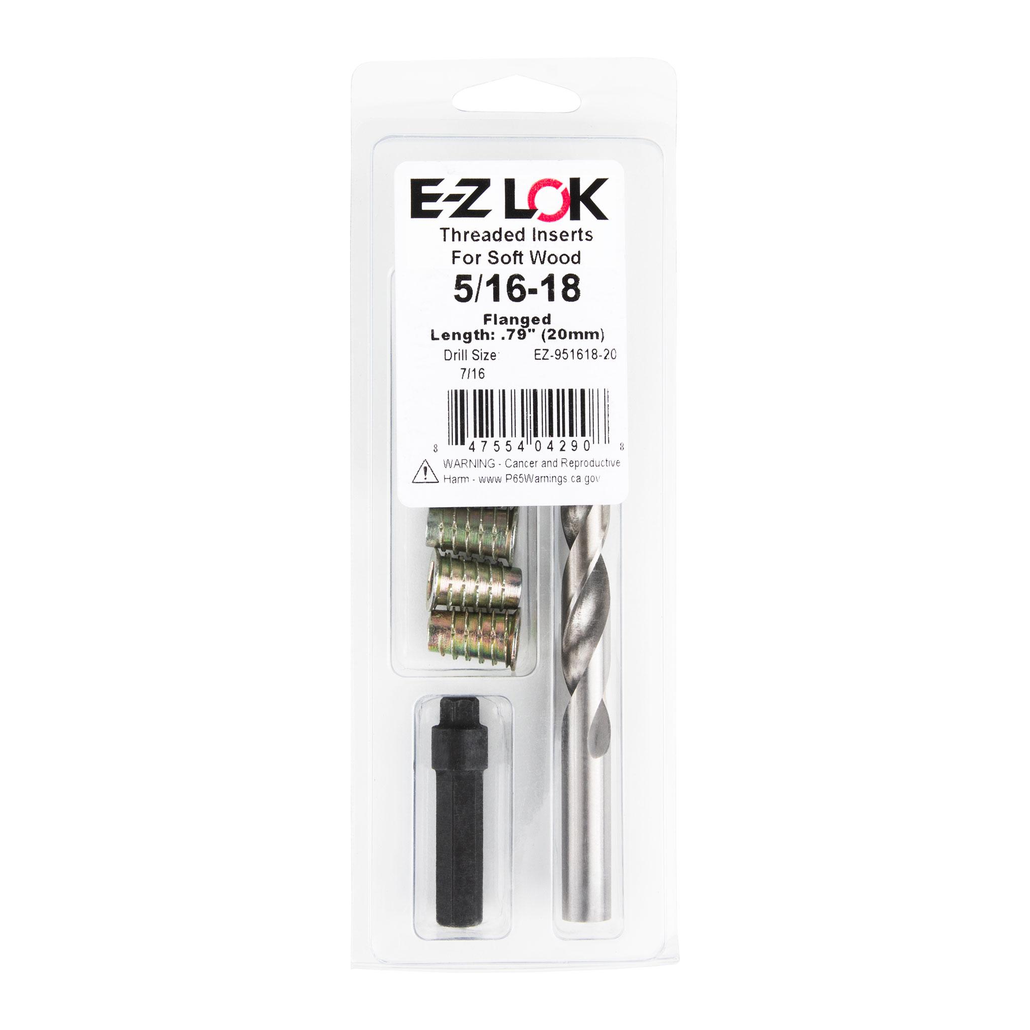 E-Z Hex™ Threaded Insert Installation Kit for Soft Wood - Flanged - 5/ ...